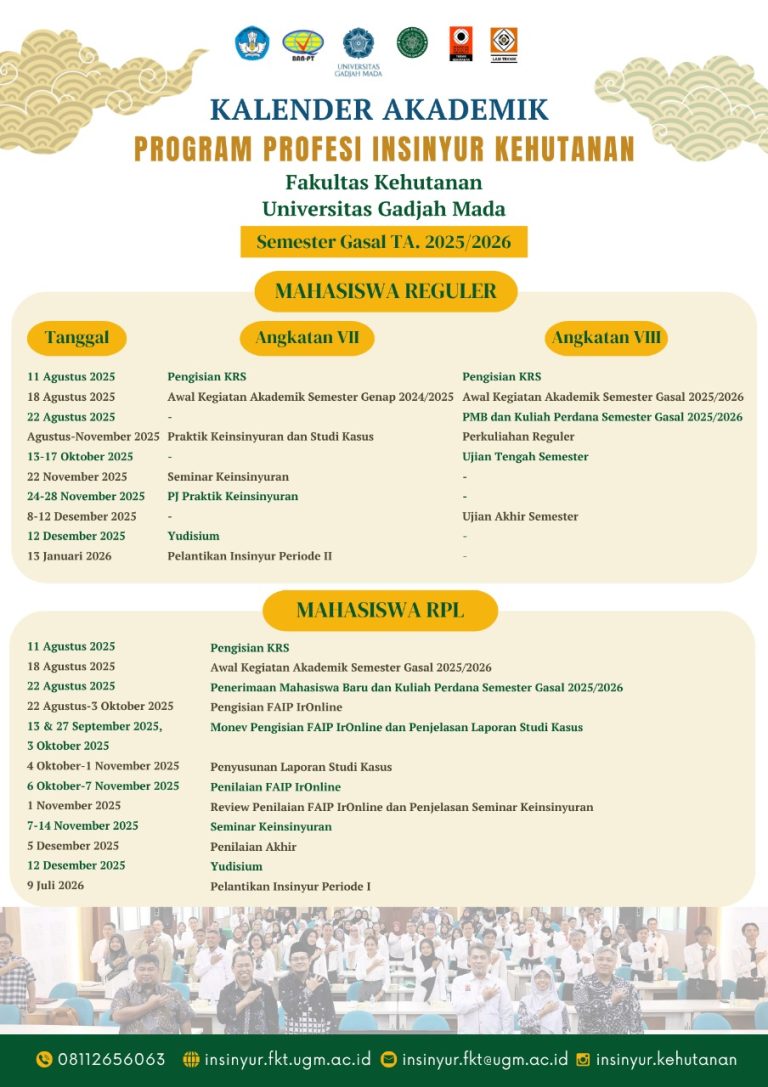 Kalender Akademik Semester Gasal TA. 2025/2026 – Program Studi Profesi Insinyur Kehutanan